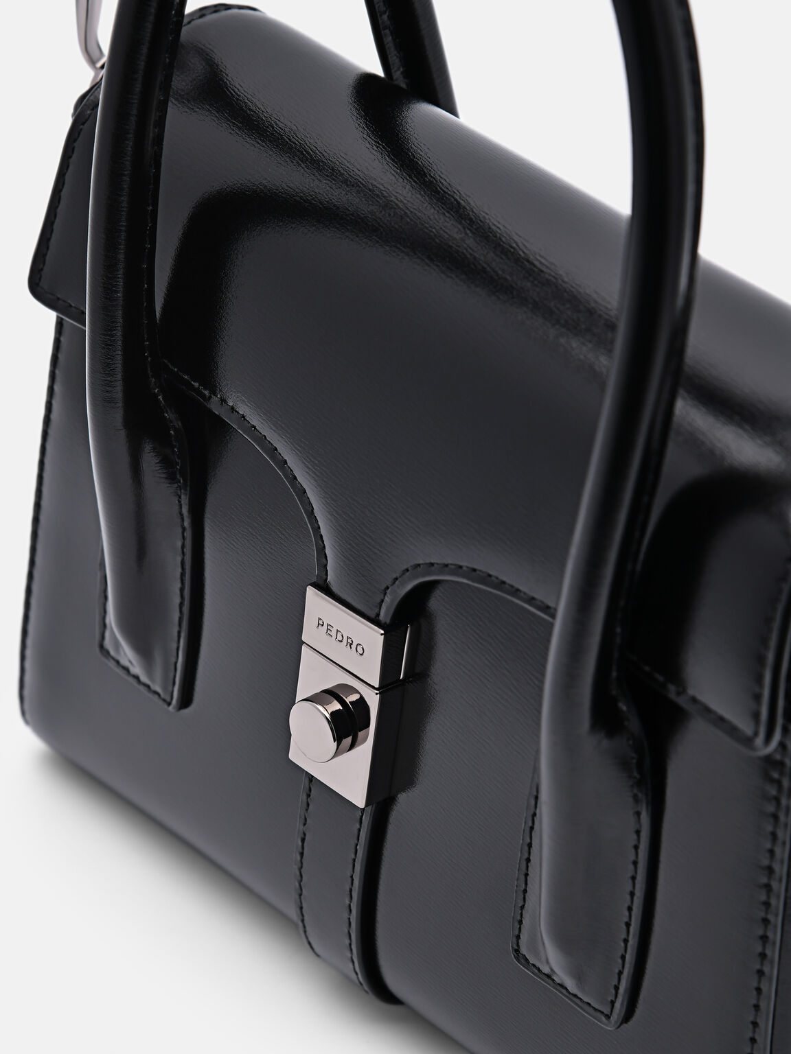 Black PEDRO Studio Farida Leather Compact Handbag | PEDRO UK