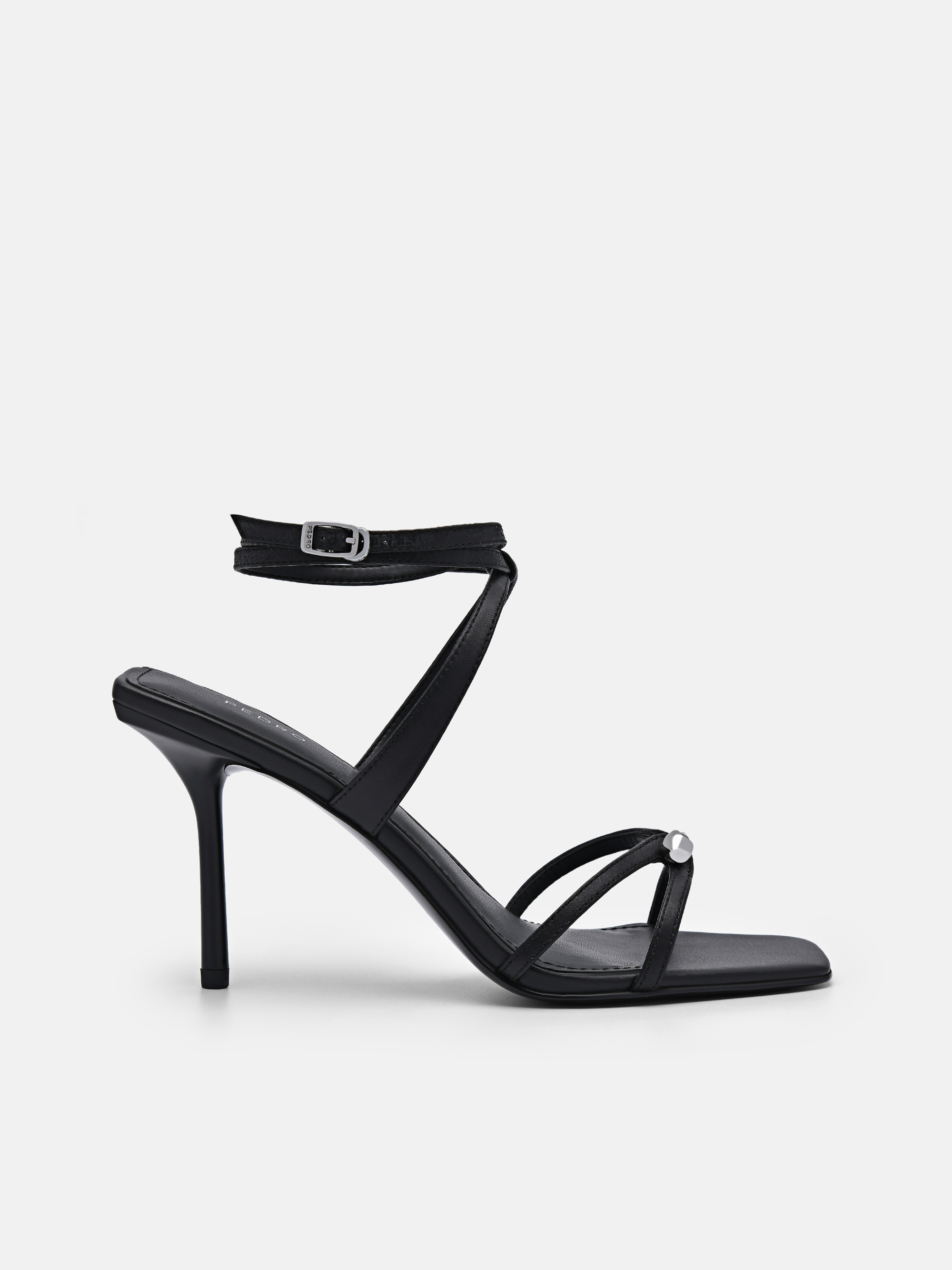 Black Sofia Leather Heel Sandals - PEDRO MY