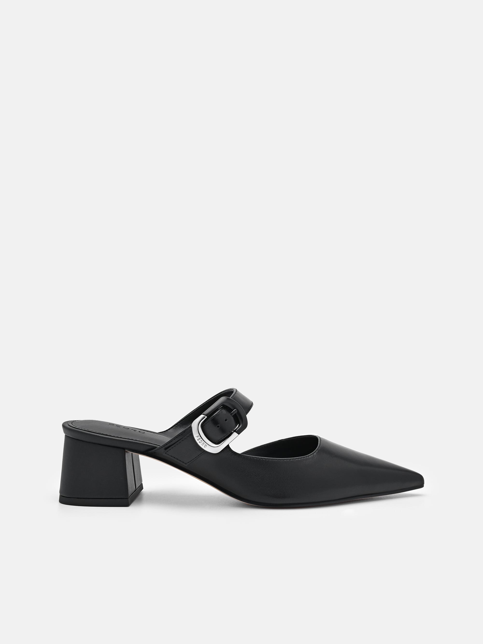Black Bridget Leather Heel Mules - PEDRO MY
