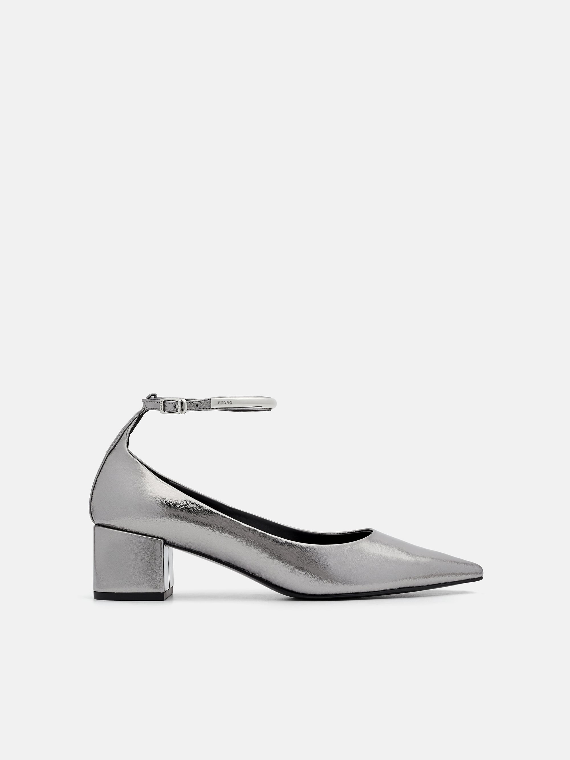 Pewter Lia Leather Heel Pumps - PEDRO SG