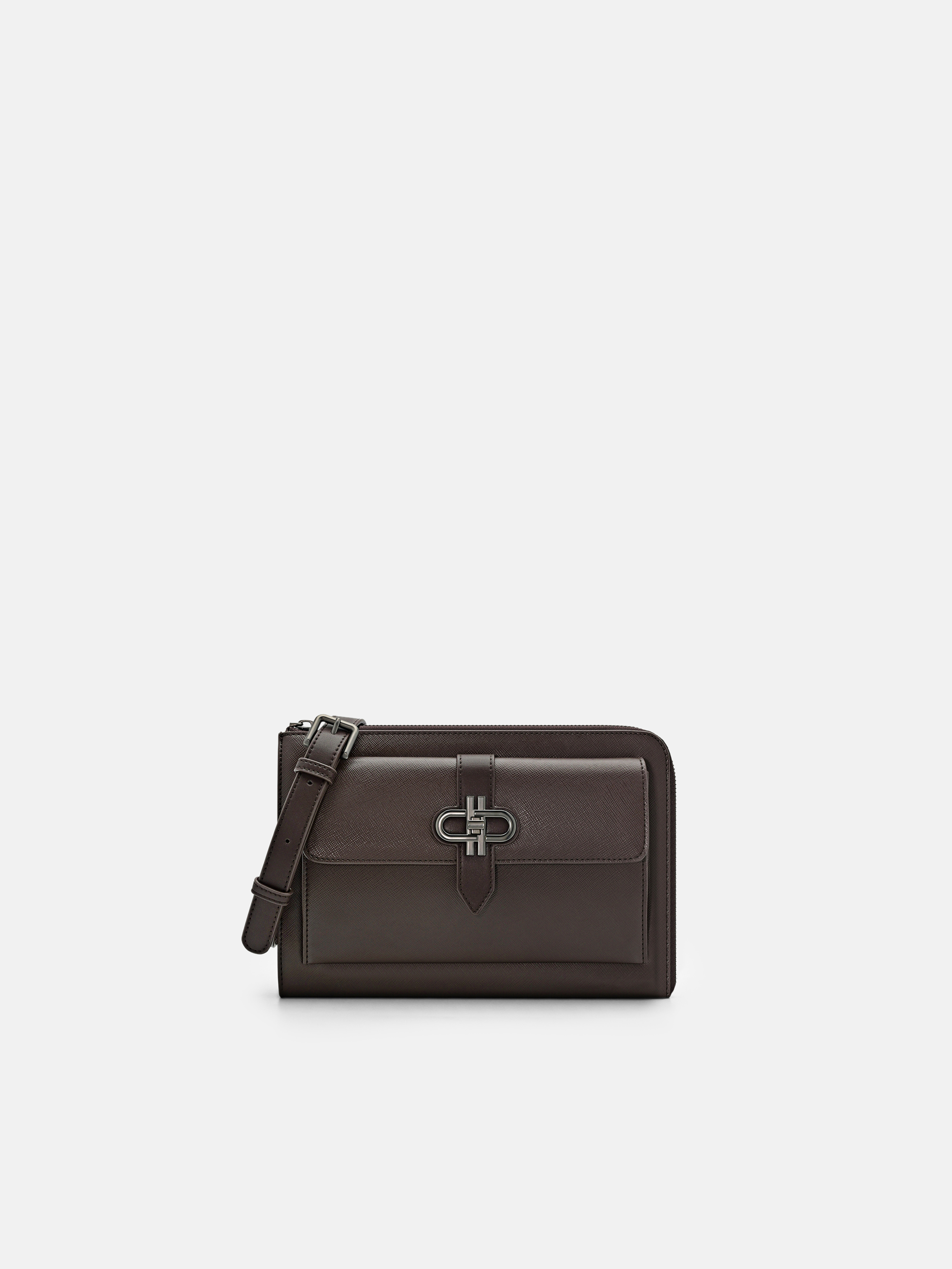 Dark Brown Embossed Leather Clutch Bag - PEDRO SG