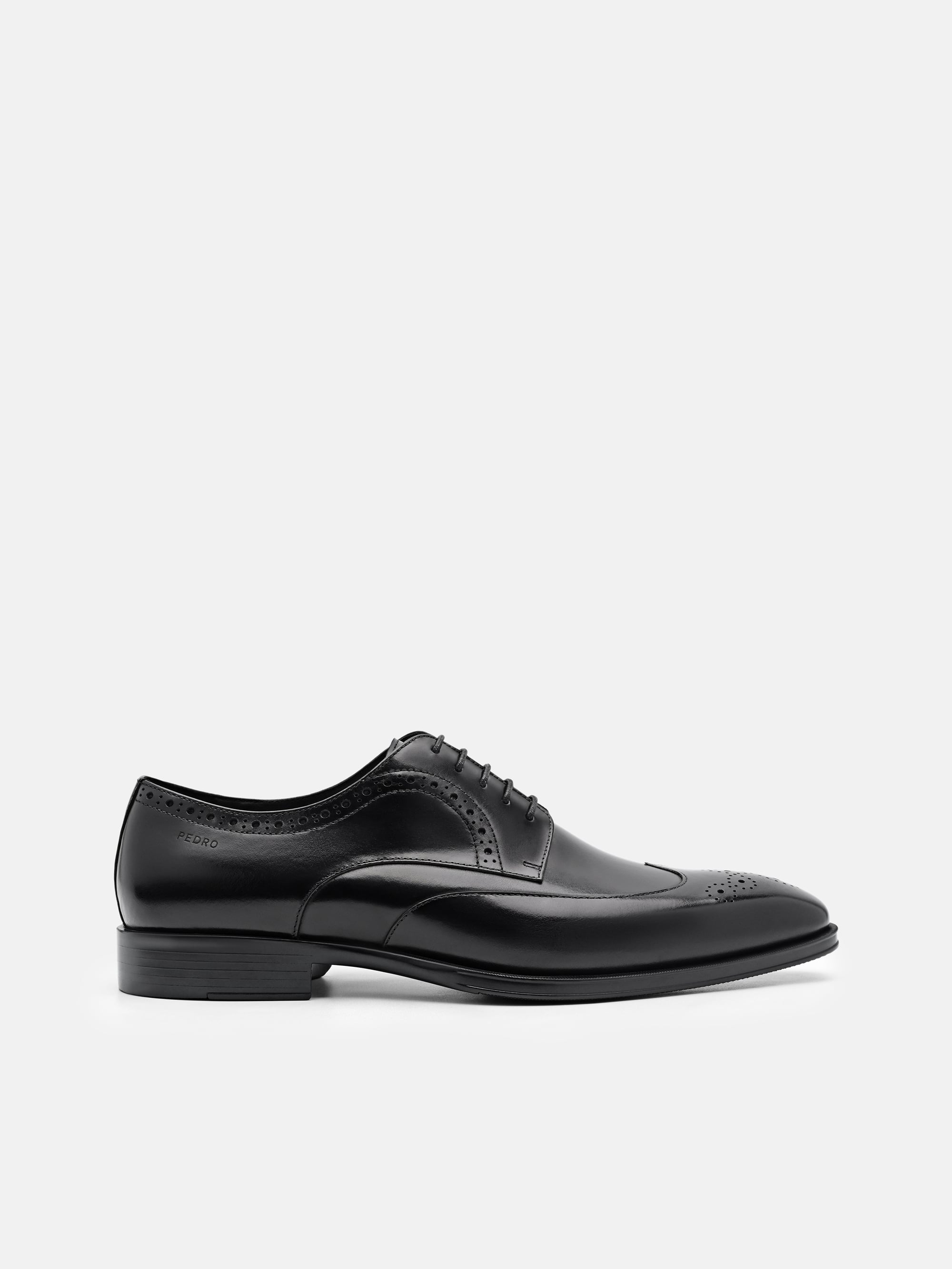 Black Leather Wingtip Derby Shoes - PEDRO MY