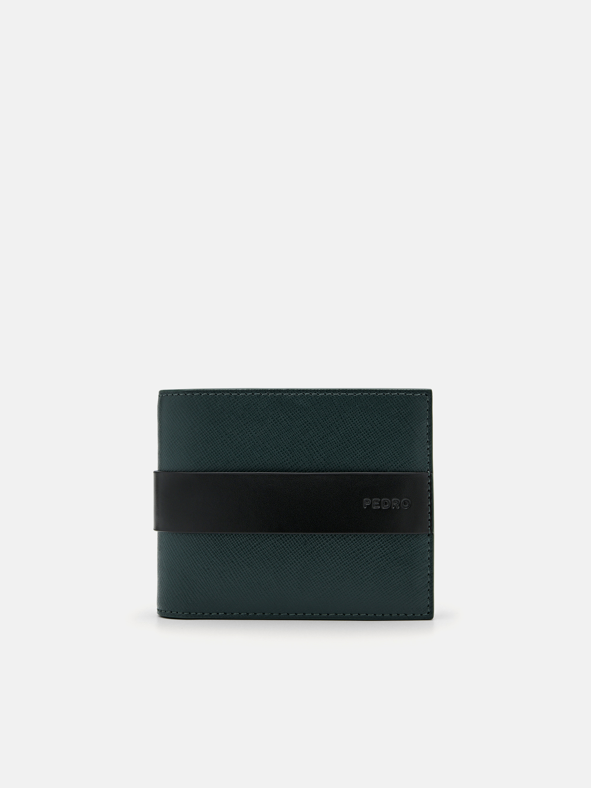 Dark Green Embossed Leather Bi-Fold Flip Wallet - PEDRO TW