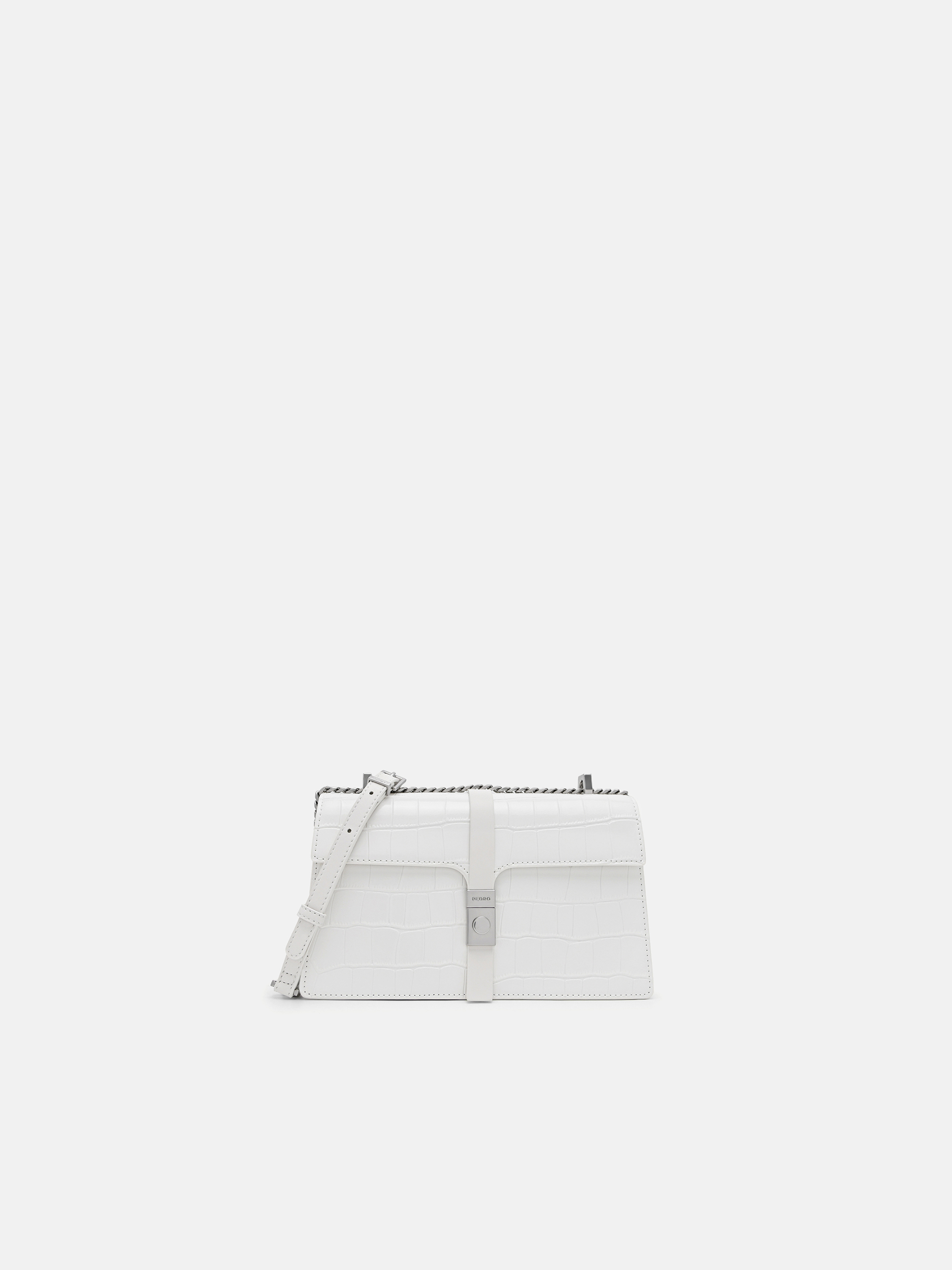 White Leather Croc-Effect Shoulder Bag - PEDRO AU