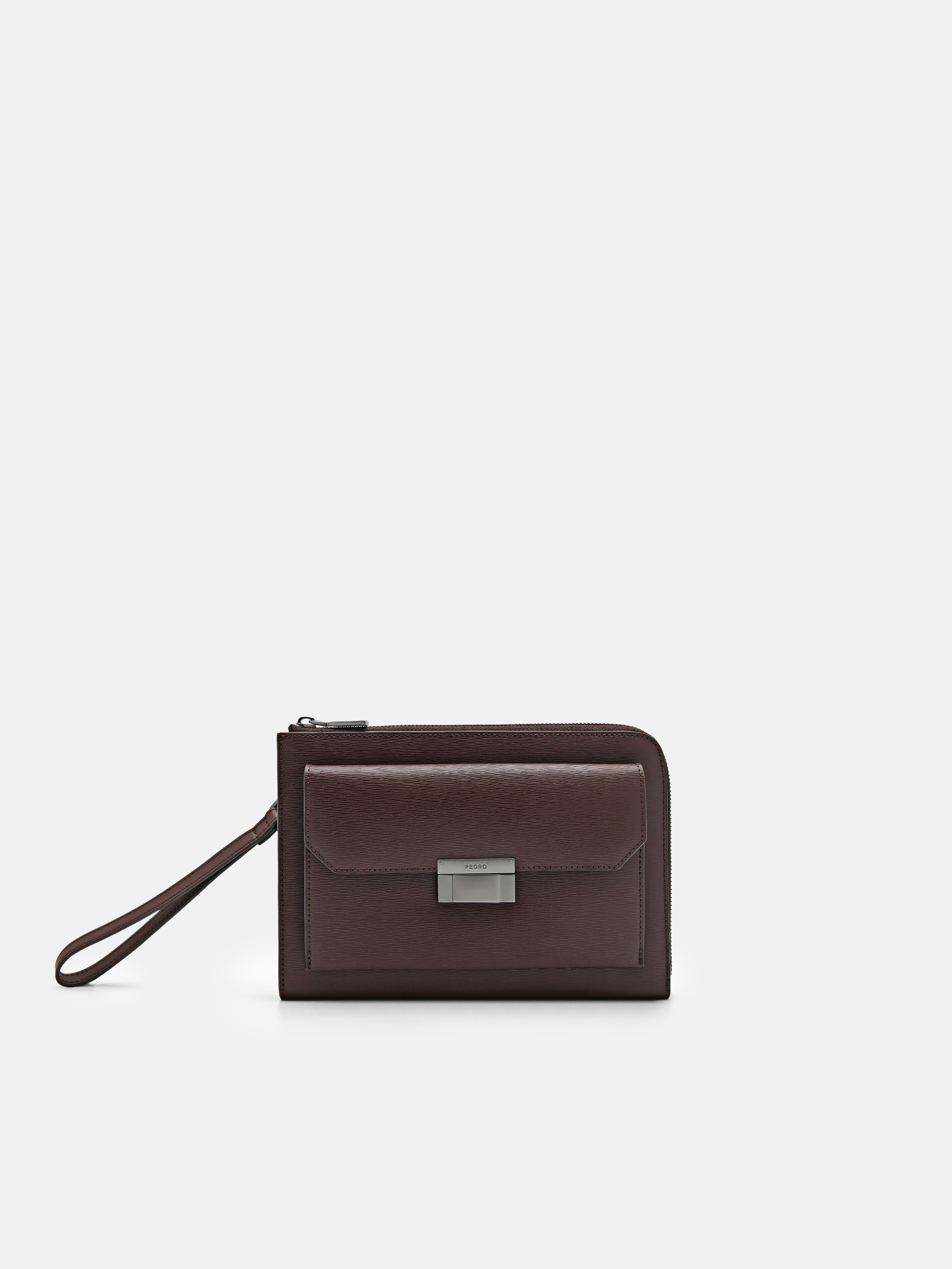 Dark Brown Henry Leather Clutch Bag - PEDRO ID